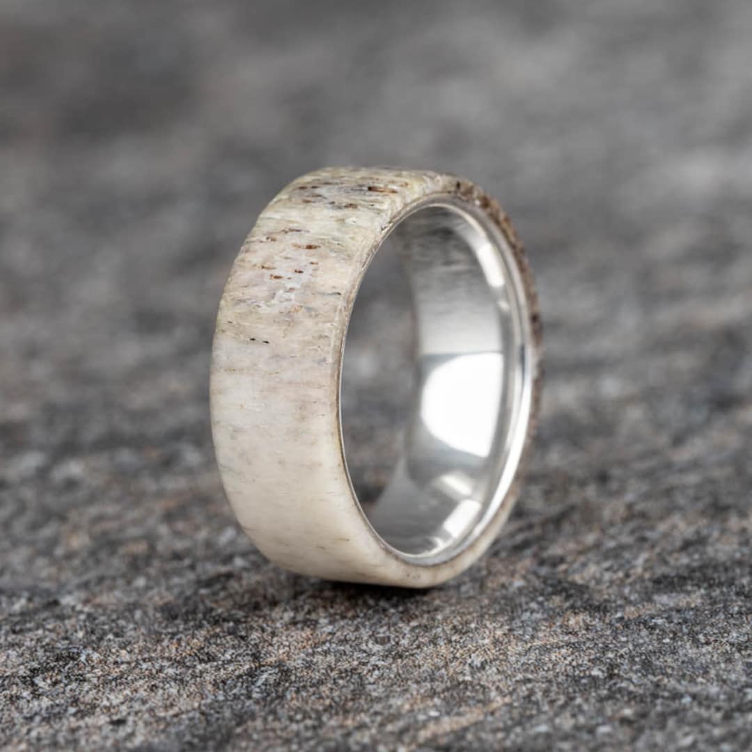 Elk Antler Ring W/ Sterling Silver Ring Liner, Unique Wedding Band ...