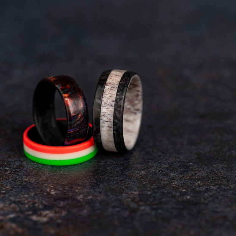 Elk Antler Ring W/ Carbon Fiber Stripes Elk Antler Rings - Etsy