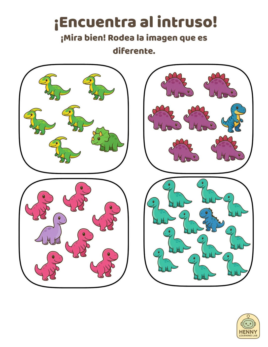 ES- Dinosaur Spot the Difference Worksheet | Find the Odd One Out ...