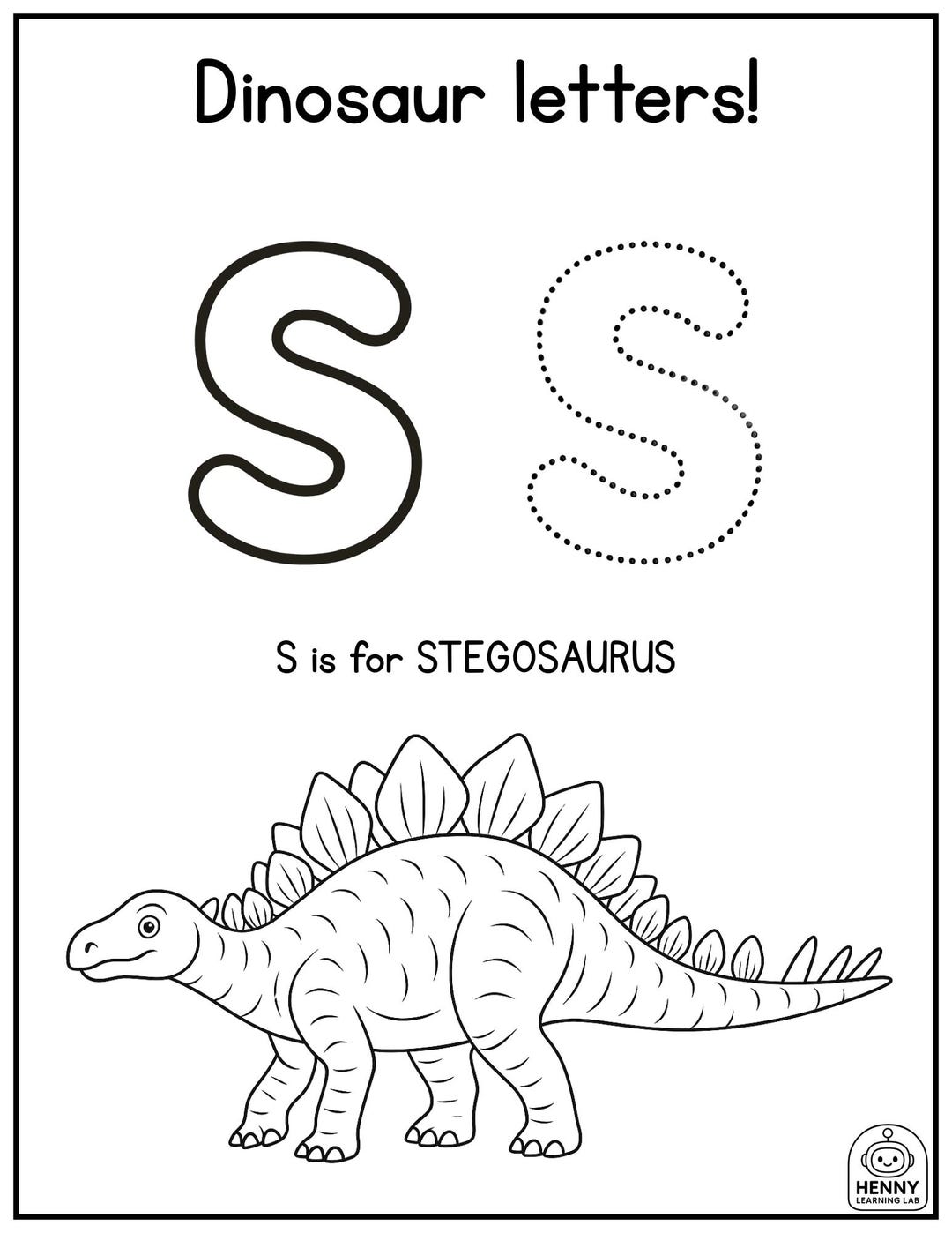 Letter S Dinosaur Tracing Worksheet | Alphabet Printable for Kids ...