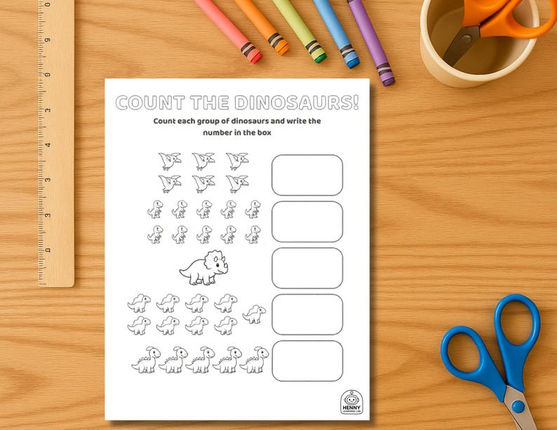 Dinosaur Counting Worksheet | Preschool Math Activity (PDF) - Etsy