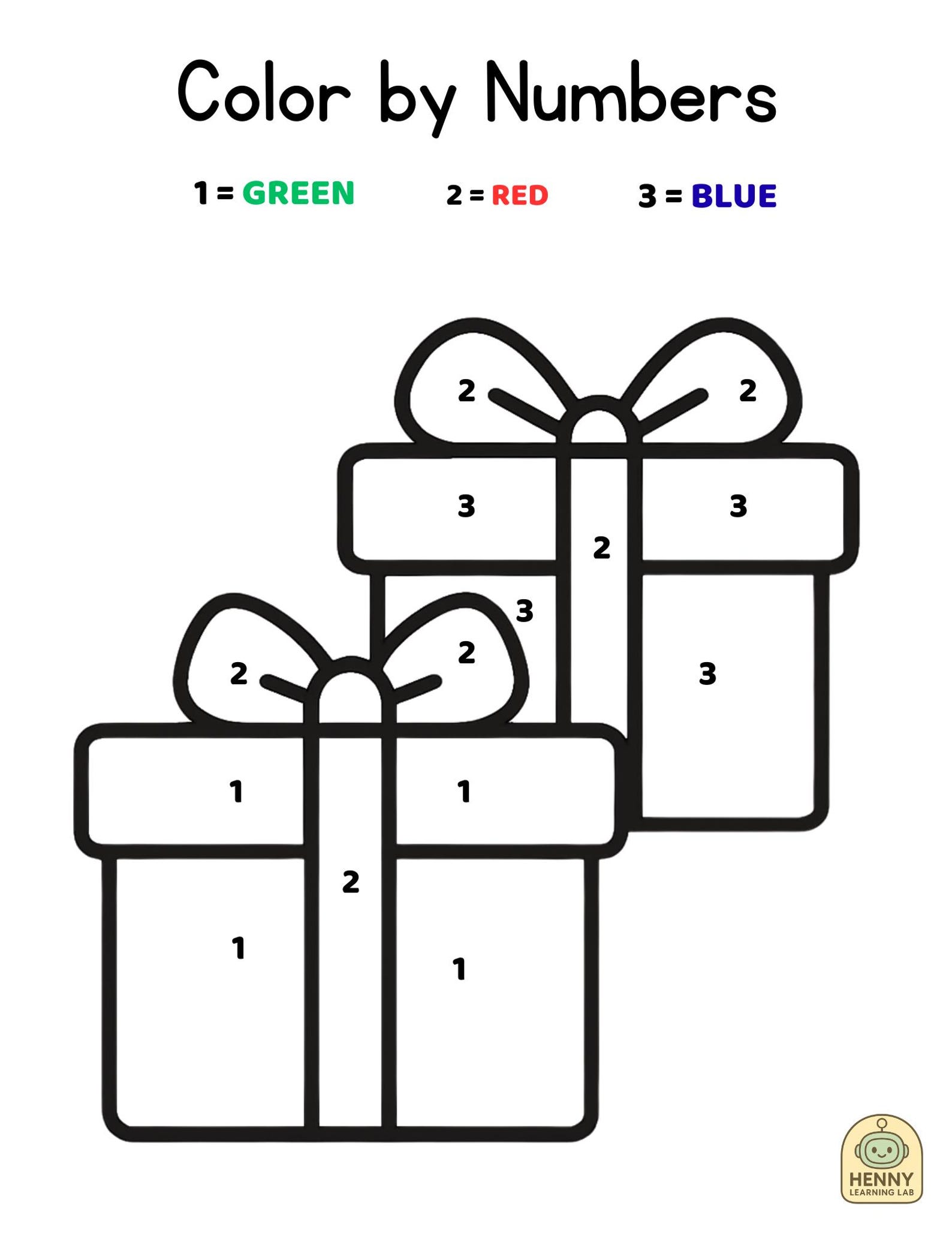Christmas Present Color by Number | Kids Holiday Activity (PDF) - Etsy