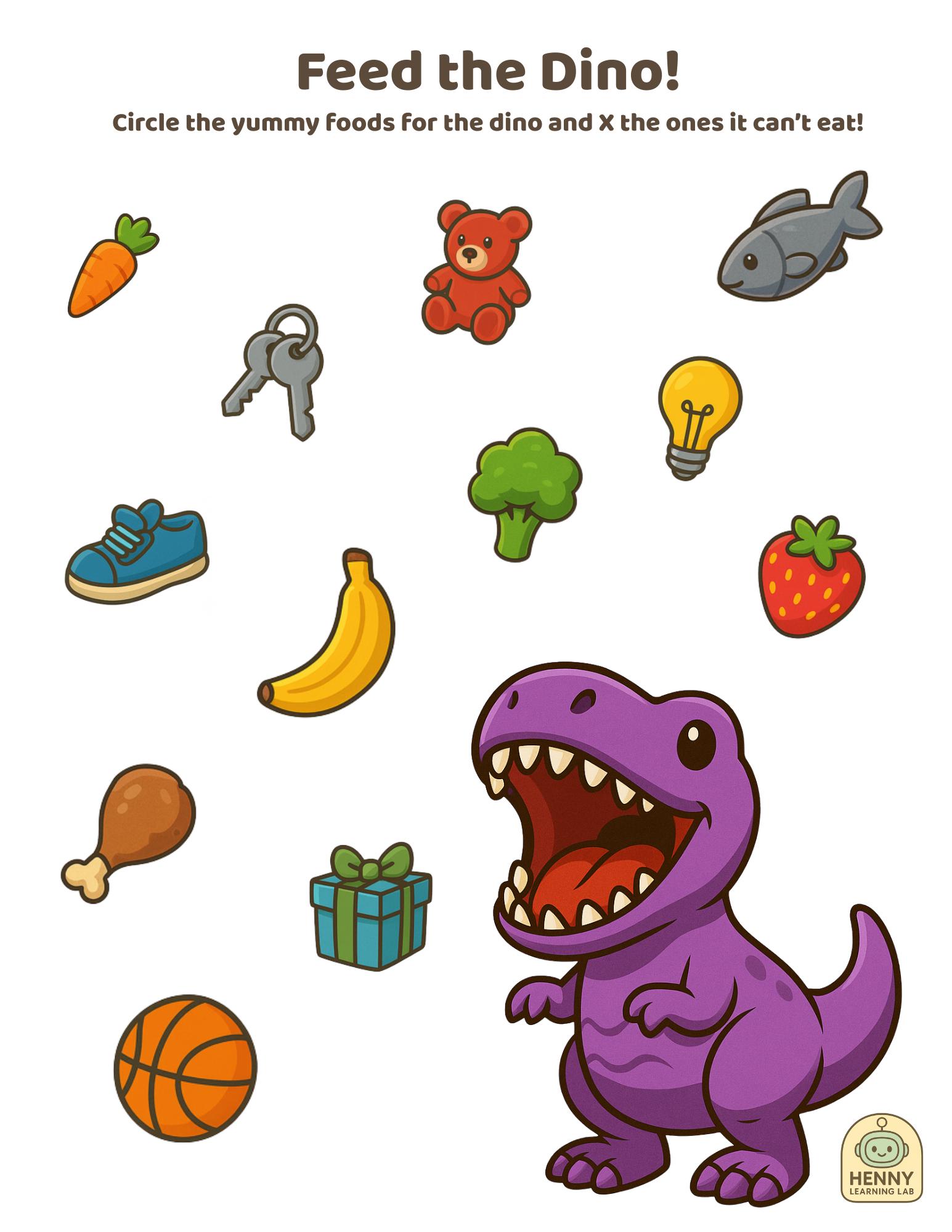 Feed the Dino Worksheet | Preschool Sorting & Classifying Activity ...