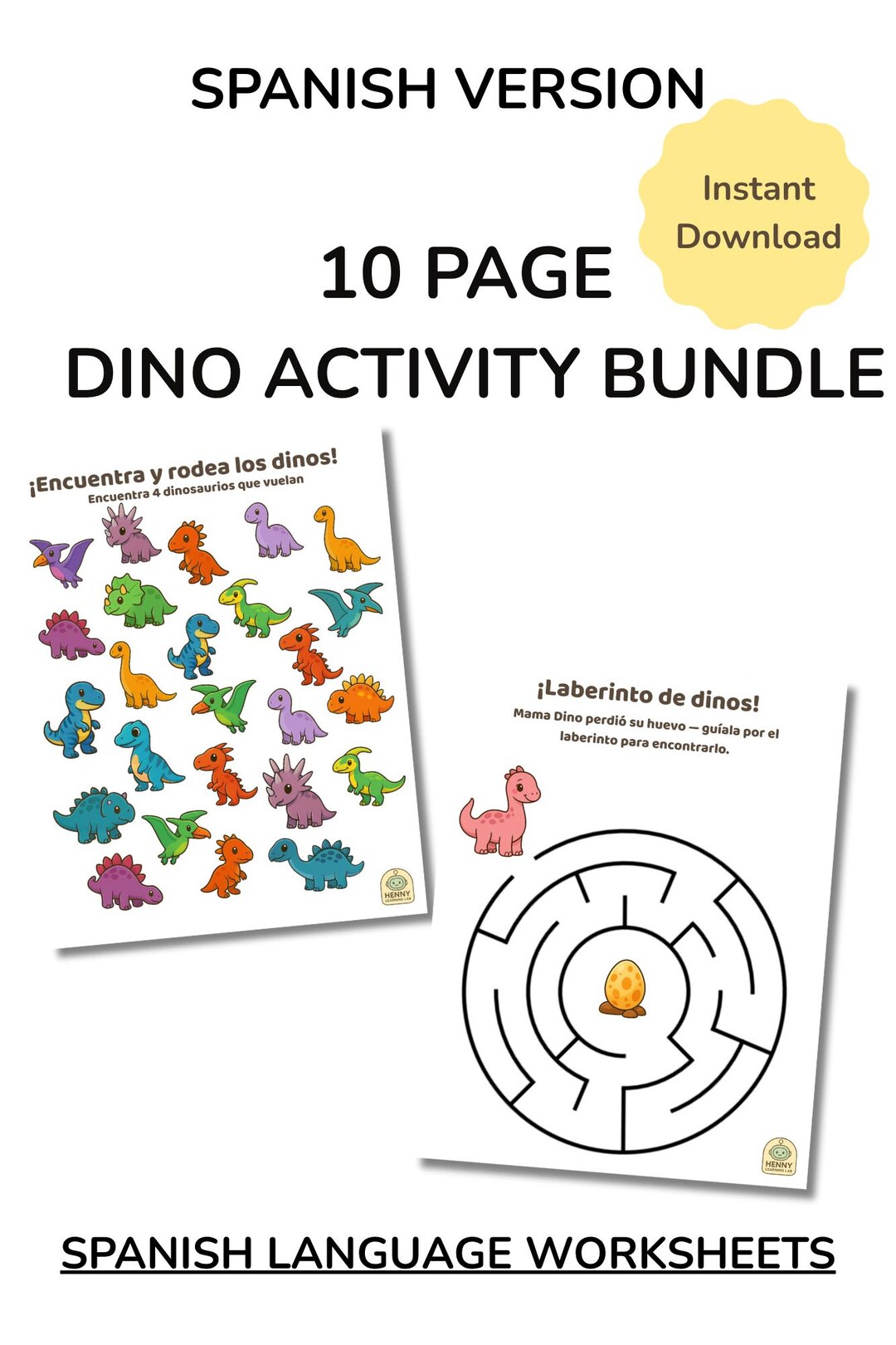 Spanish- 10 Page Dino Activity Bundle | Preschool Learning Worksheets ...
