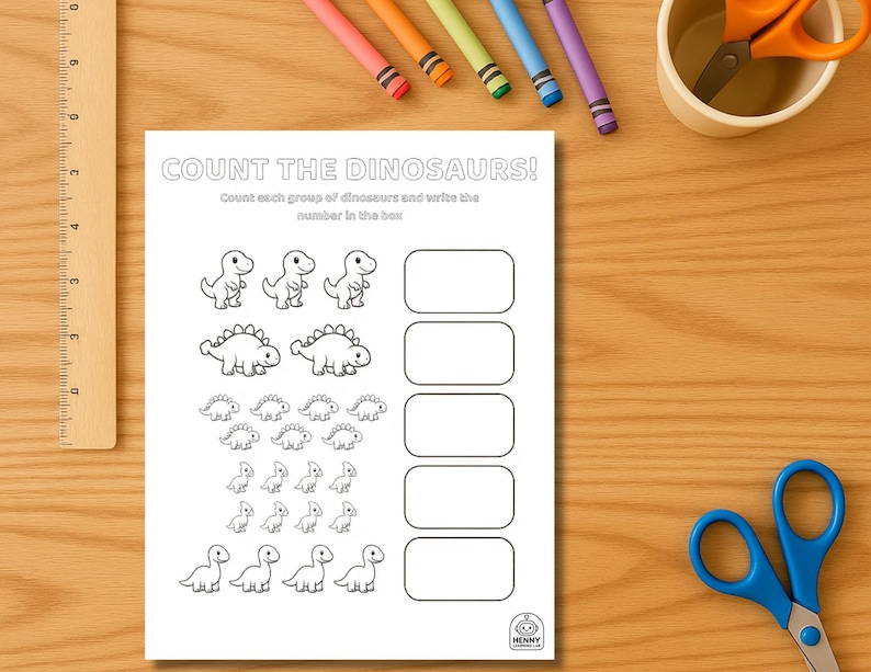Dinosaur Counting Worksheet | Black & White Preschool Math Activity ...