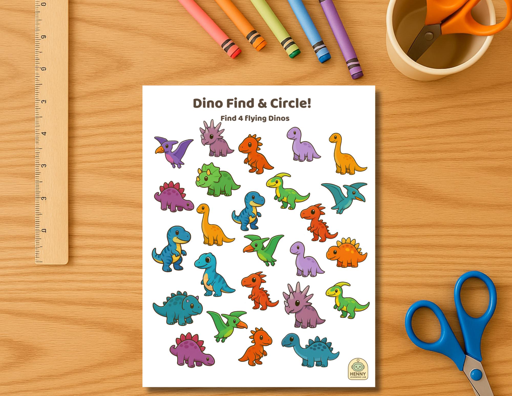 Dino Find and Circle Worksheet | Preschool Printable Activity | Kids ...