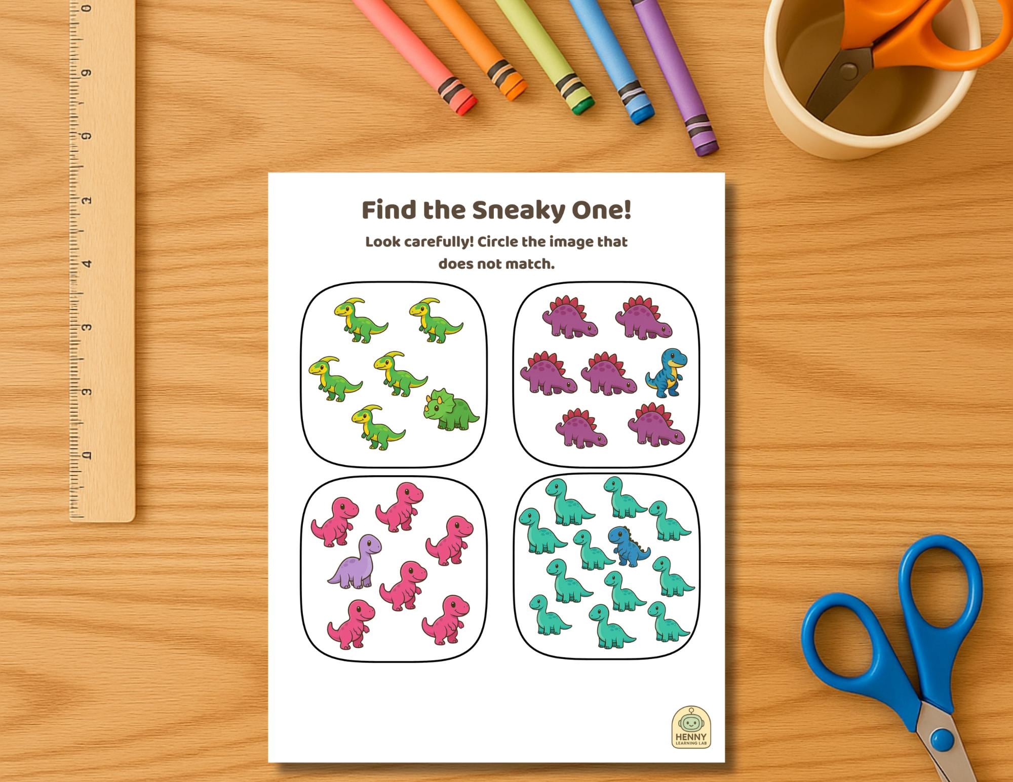 Dinosaur Odd One Out Worksheet | Preschool Thinking Activity | Kids ...