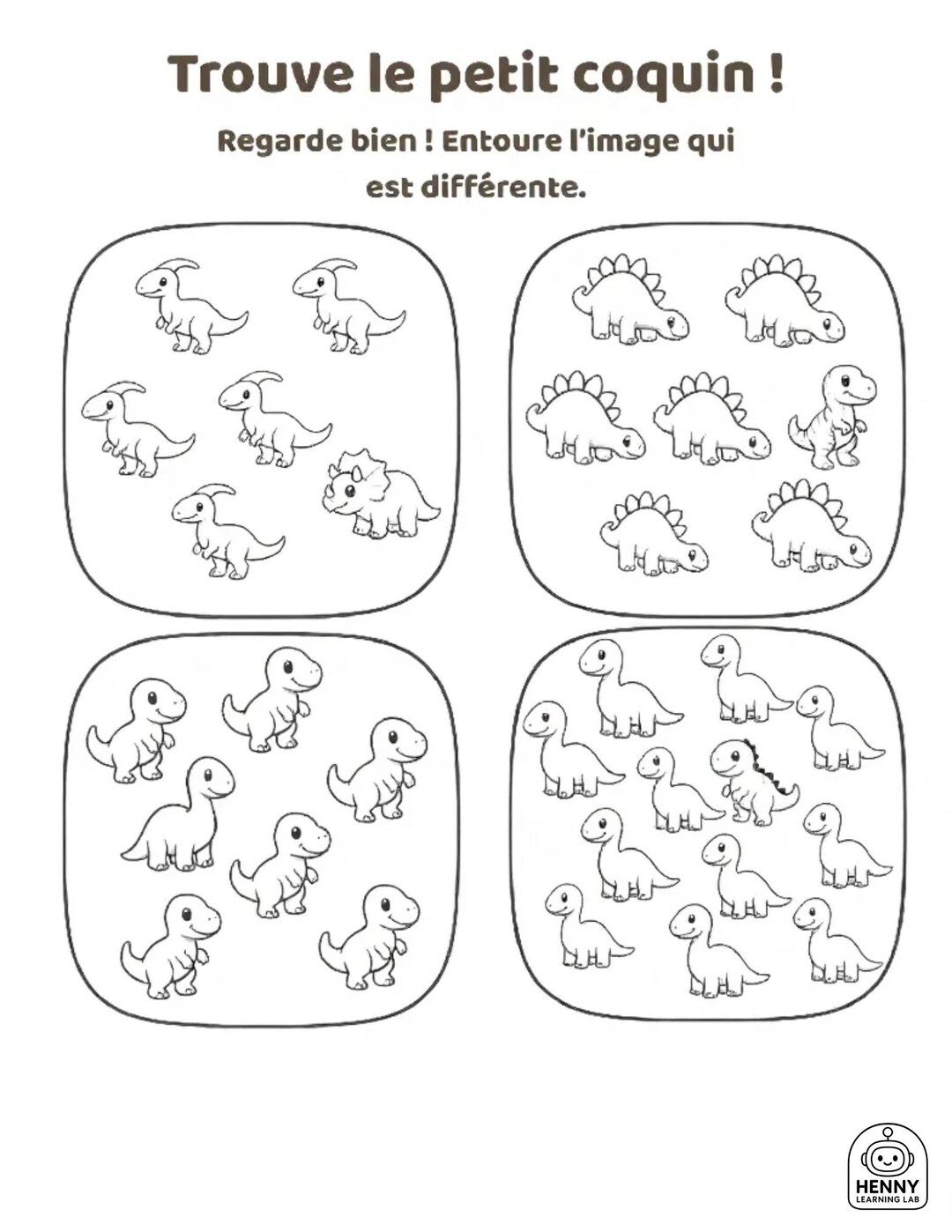 French Dinosaur Odd One Out Worksheet – Printable Kids Activity (PDF ...