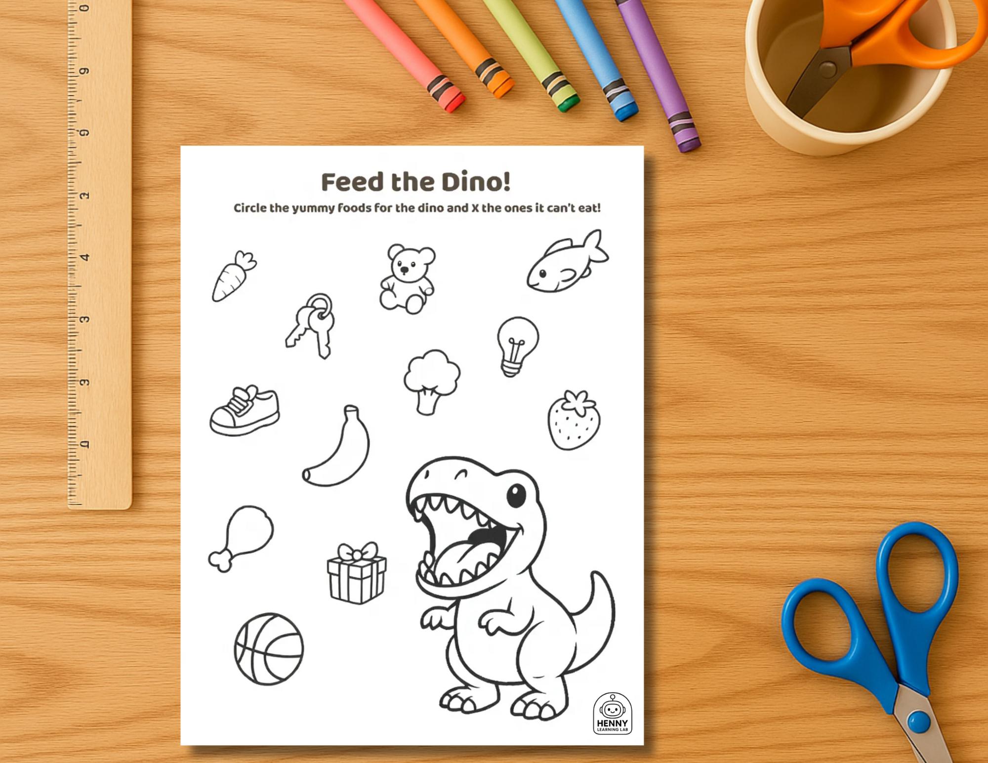 Feed the Dino Worksheet | Preschool Sorting Activity (PDF) - Etsy