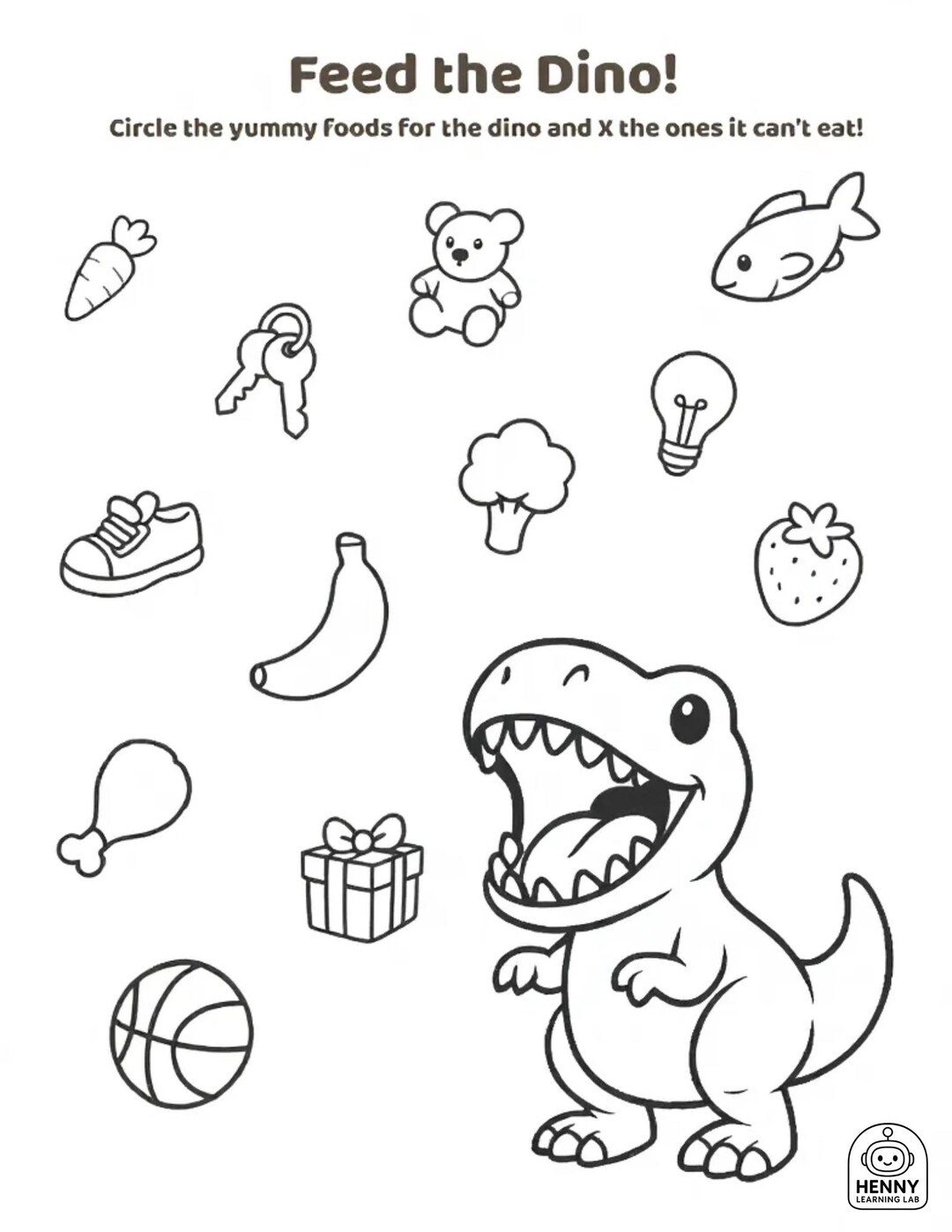 Feed the Dino Worksheet | Preschool Sorting Activity (PDF) - Etsy