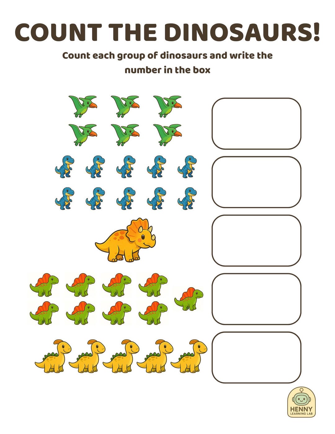 Dinosaur Counting Worksheet | Preschool Math Activity | Kids Printable ...
