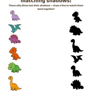 Dinosaur Matching Shadows Worksheet | Preschool Activity | Kids ...