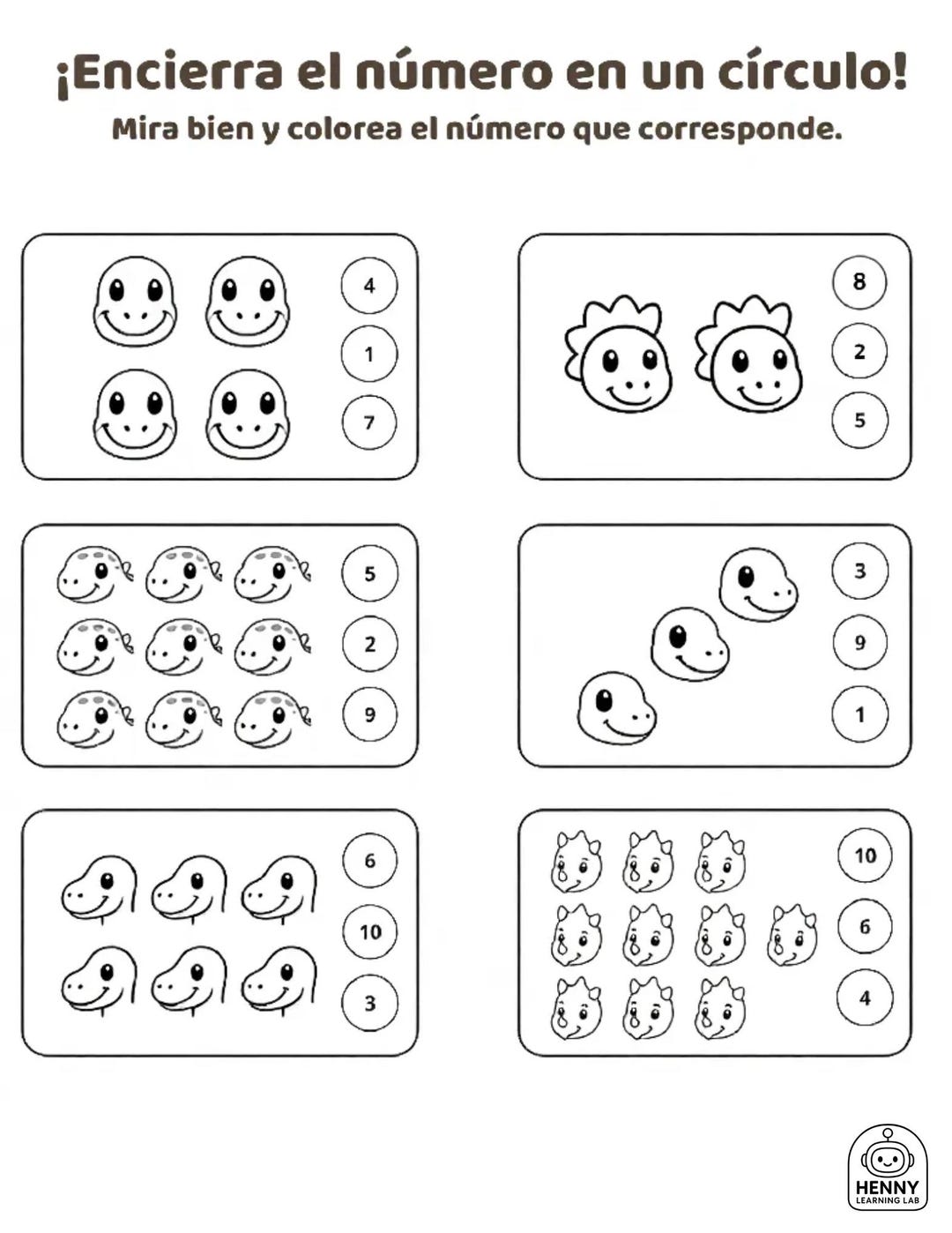 ES- Dinosaur Counting Worksheet | Preschool Number Recognition Activity ...