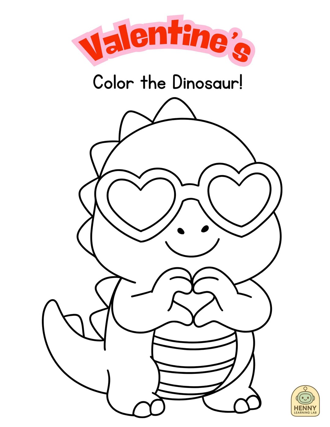 Valentine Dinosaur Coloring Page – Cute Preschool Coloring Activity ...