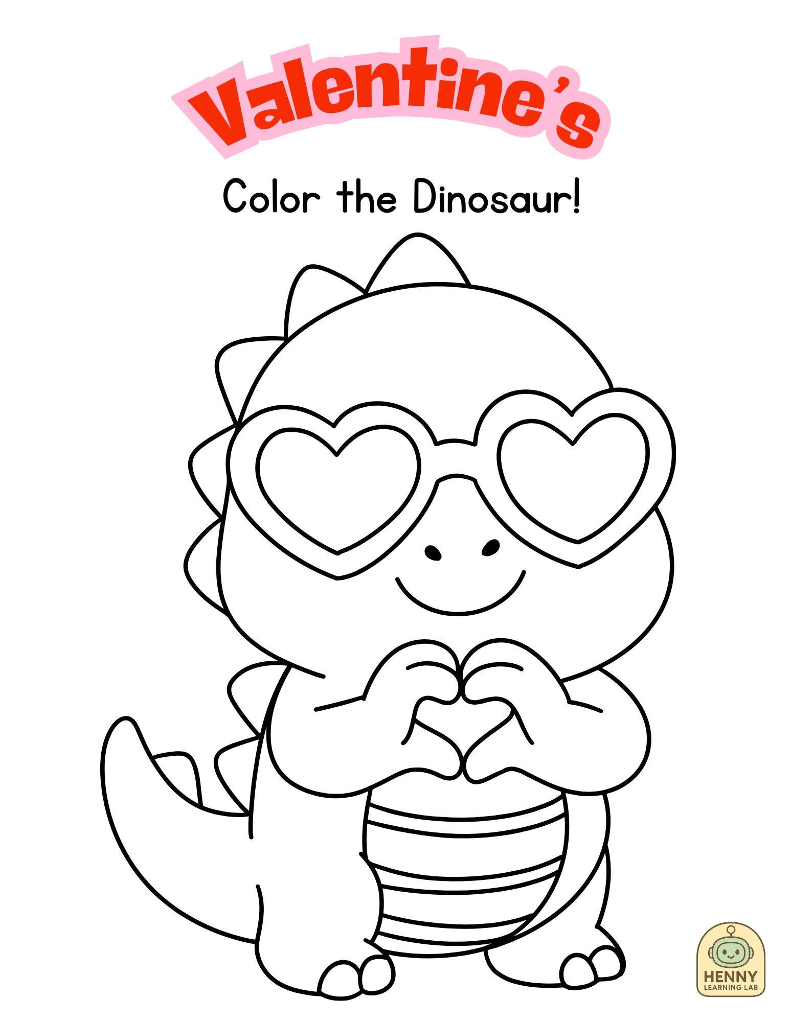 Valentine Dinosaur Coloring Page – Cute Preschool Coloring Activity ...