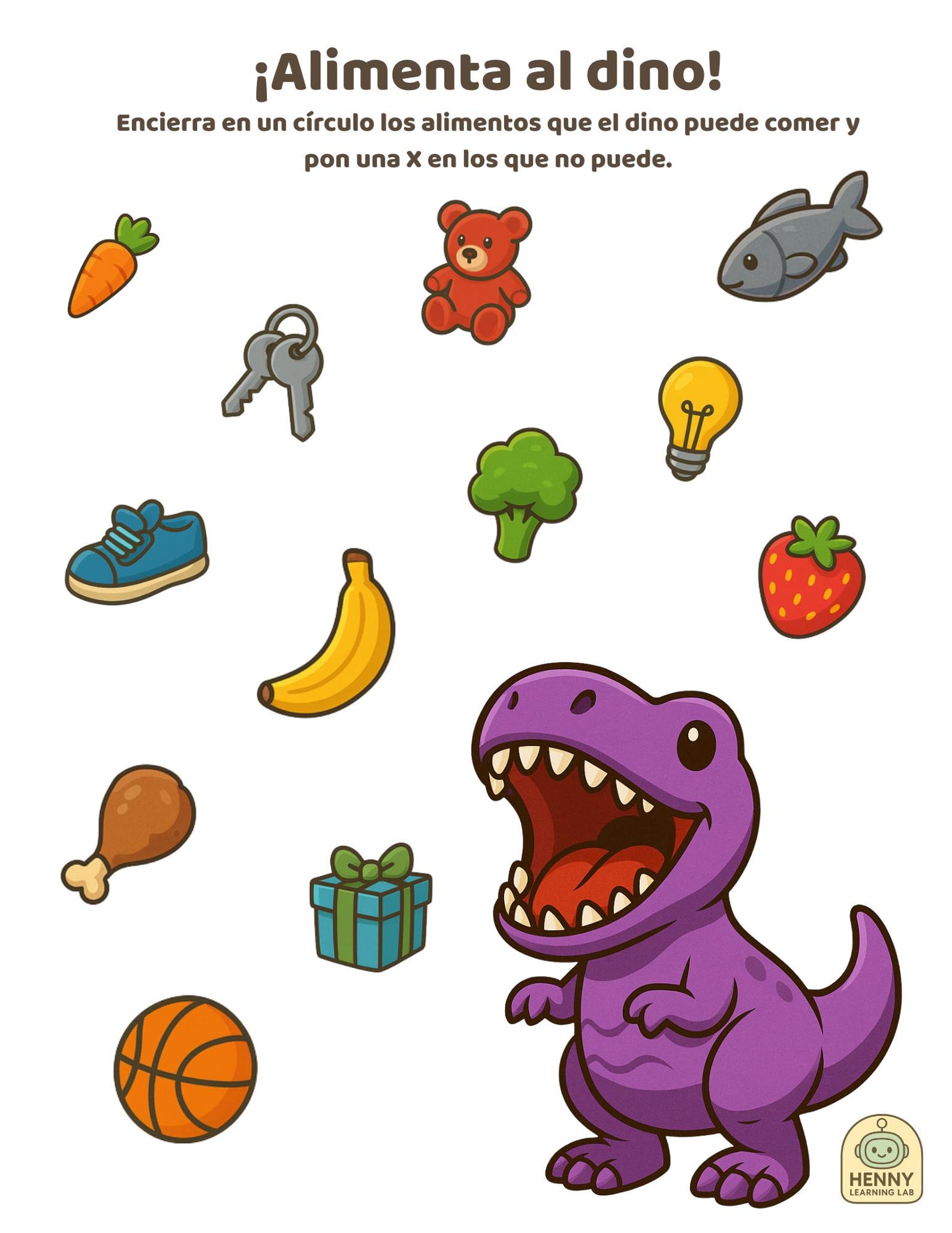 ES- Feed the Dino Worksheet | Preschool Sorting Activity | Kids ...