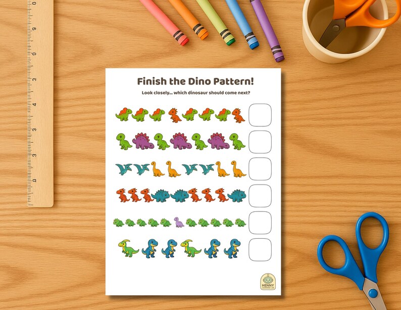 Dinosaur Pattern Worksheet | Preschool Sequencing Activity (PDF) - Etsy