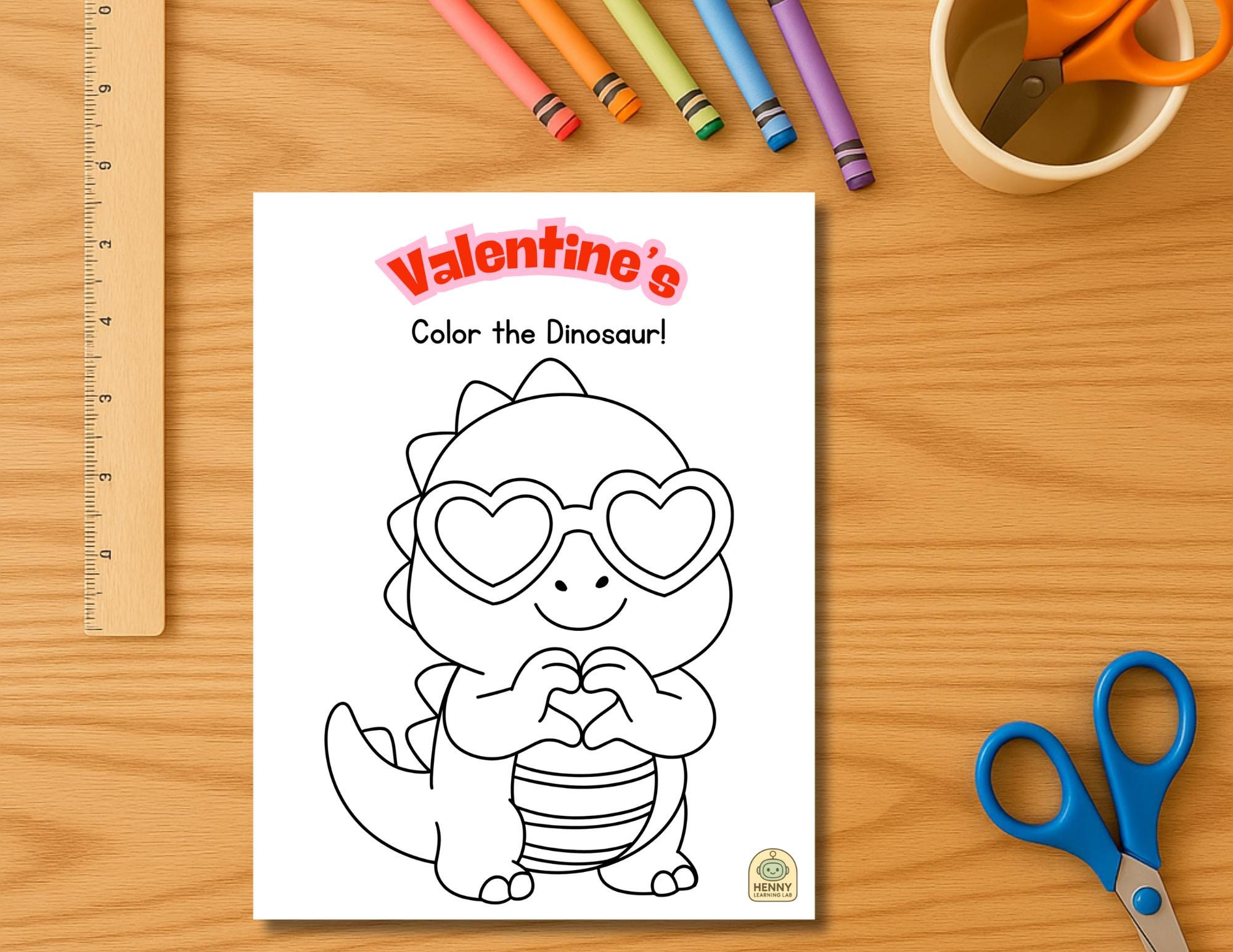 Valentine Dinosaur Coloring Page – Cute Preschool Coloring Activity ...
