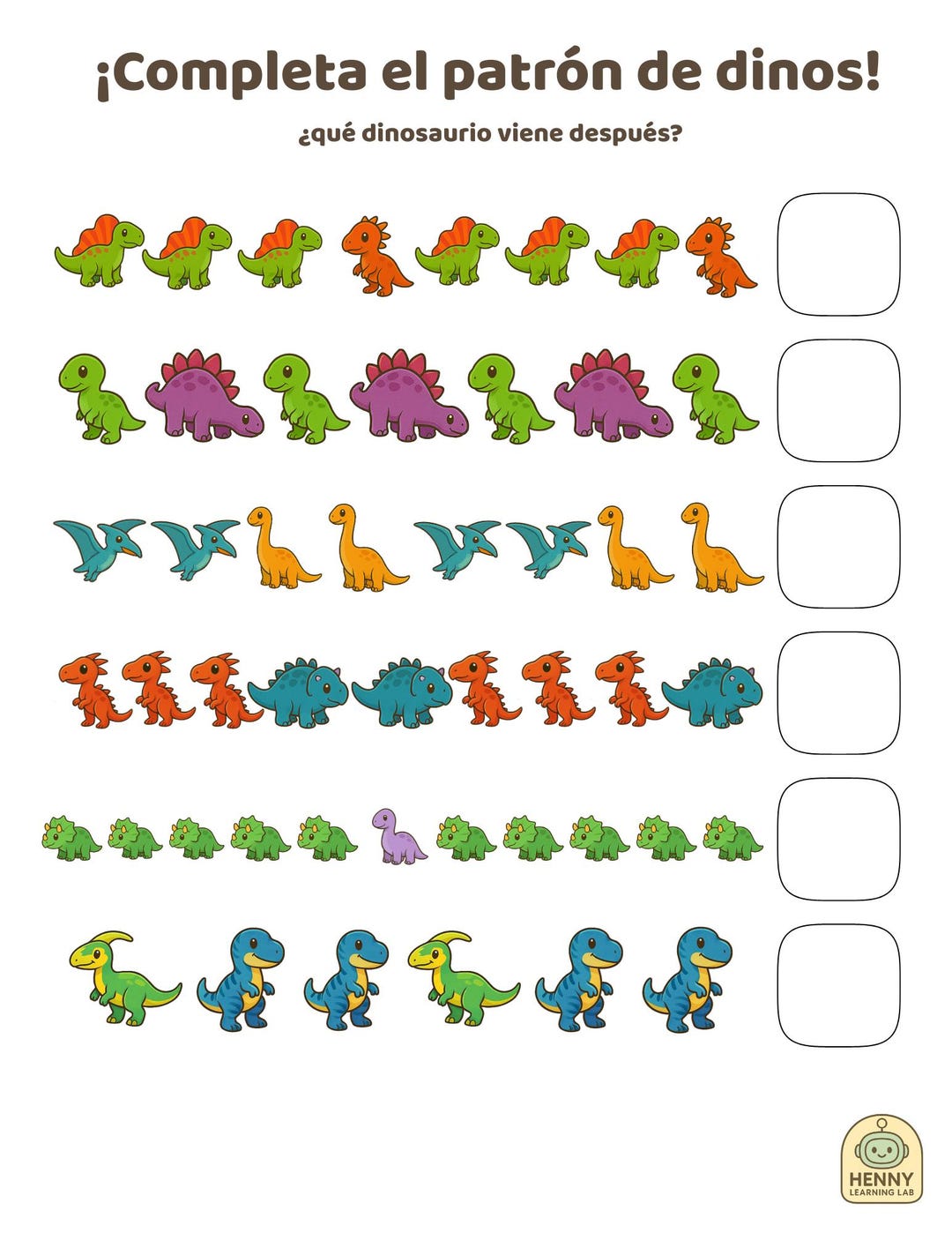 ES- Dinosaur Pattern Worksheet | Preschool Learning Activity | Kids ...