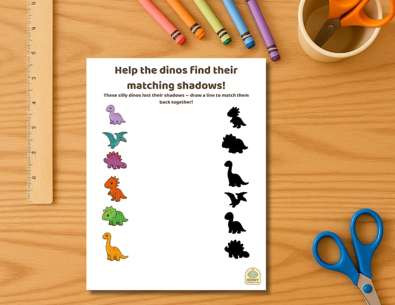 Dinosaur Matching Shadows Worksheet | Preschool Activity | Kids ...