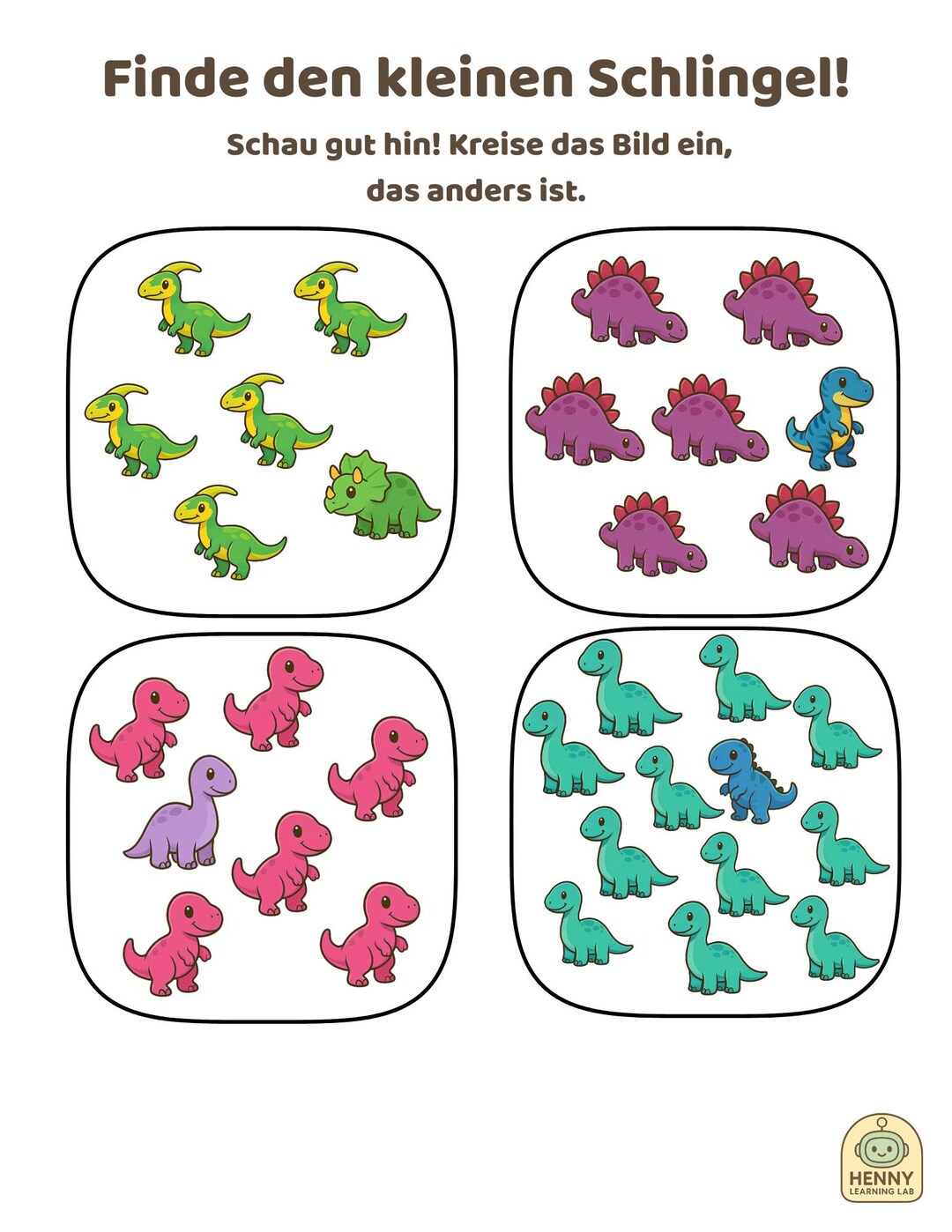 German Dinosaur Odd One Out Worksheet – Preschool Printable (PDF) - Etsy