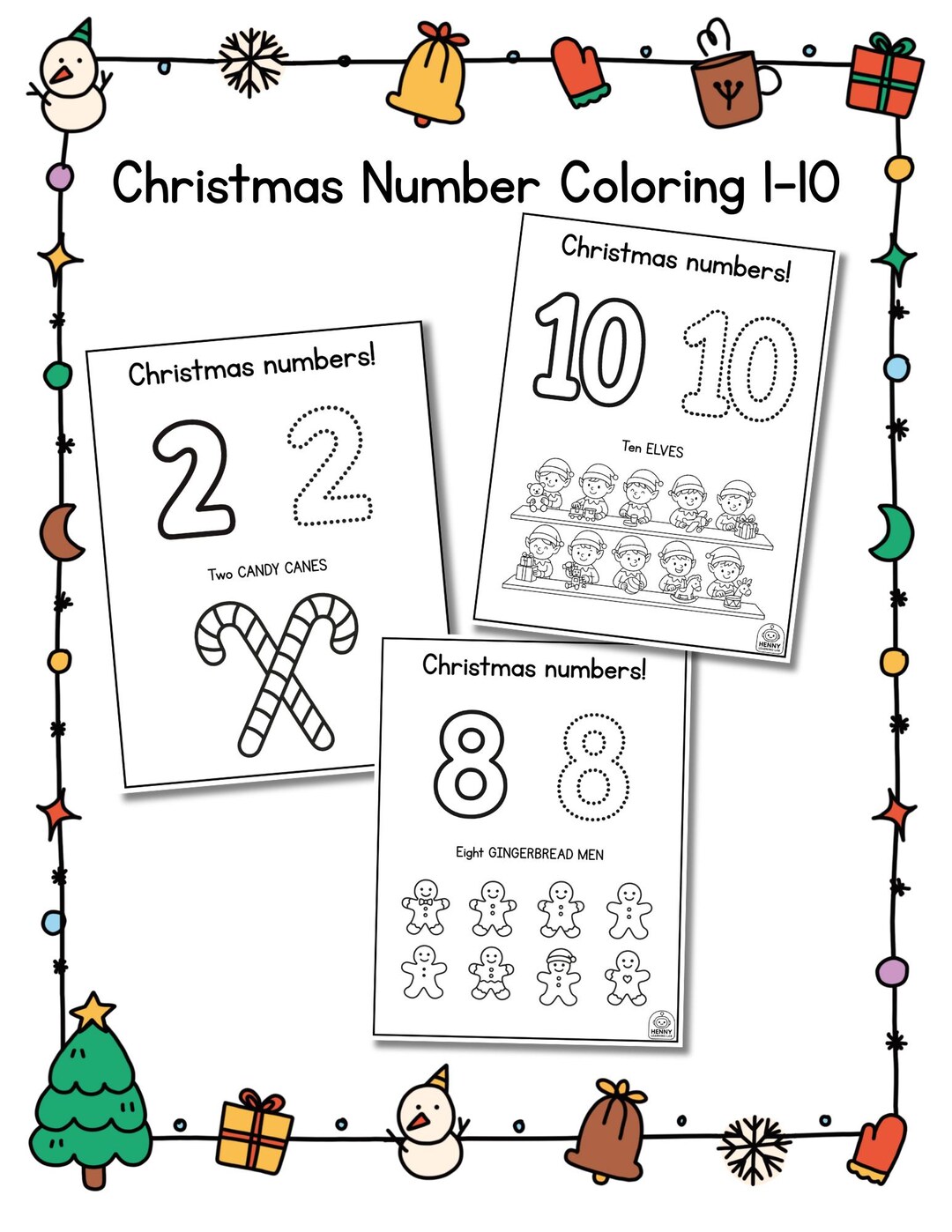 Christmas Color Number 1–10 Bundle | Kids Holiday Coloring Pages ...