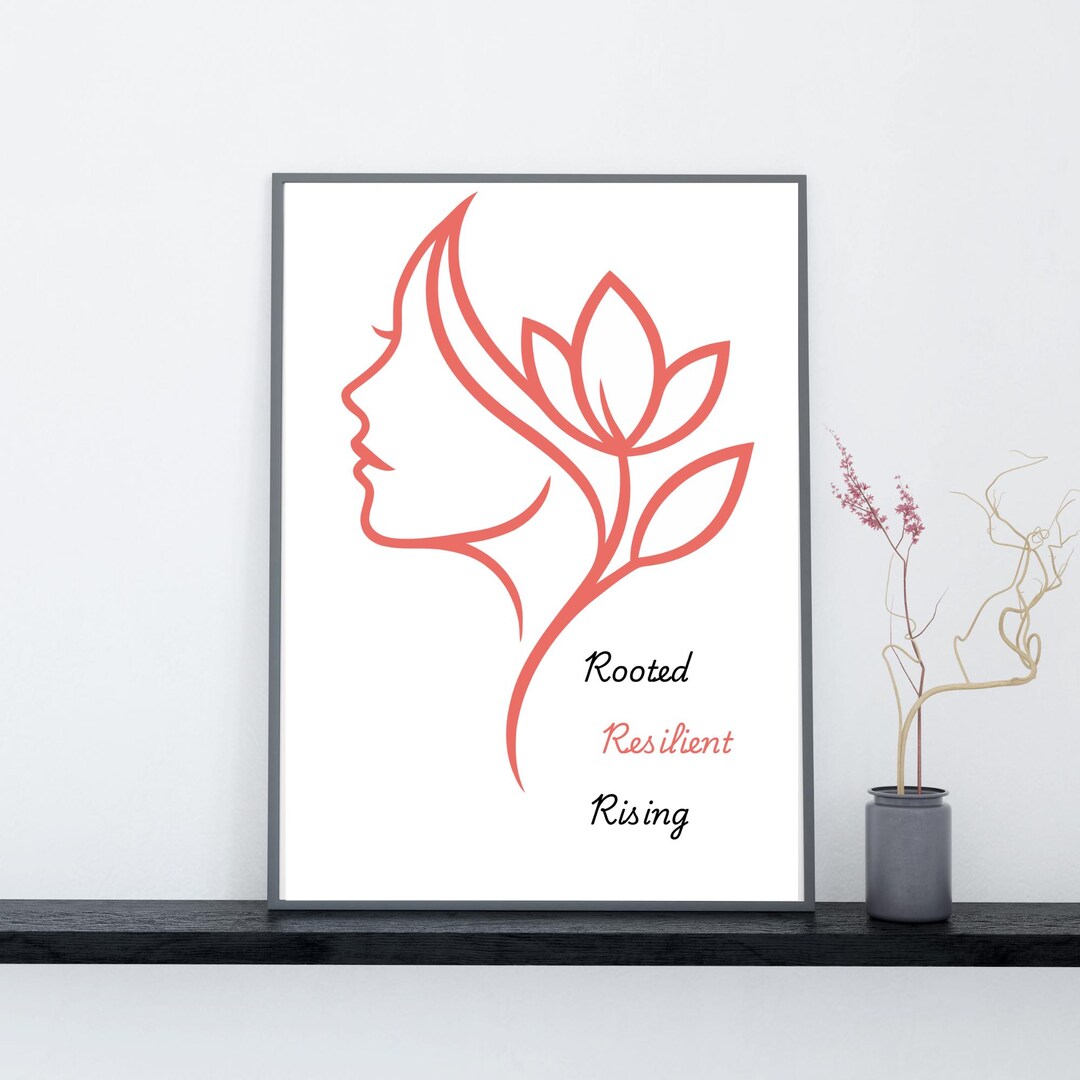 Rooted Resilient Rising Printable | Feminine Line Art Woman | Healing ...