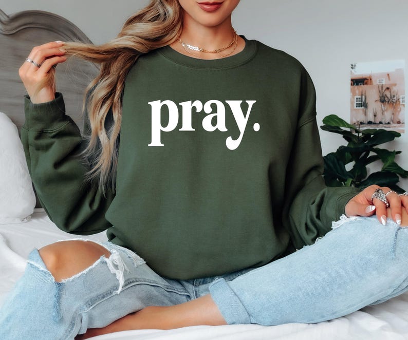 Pray Sweatshirt Pink Text Religious Christian Crewneck Faith ...