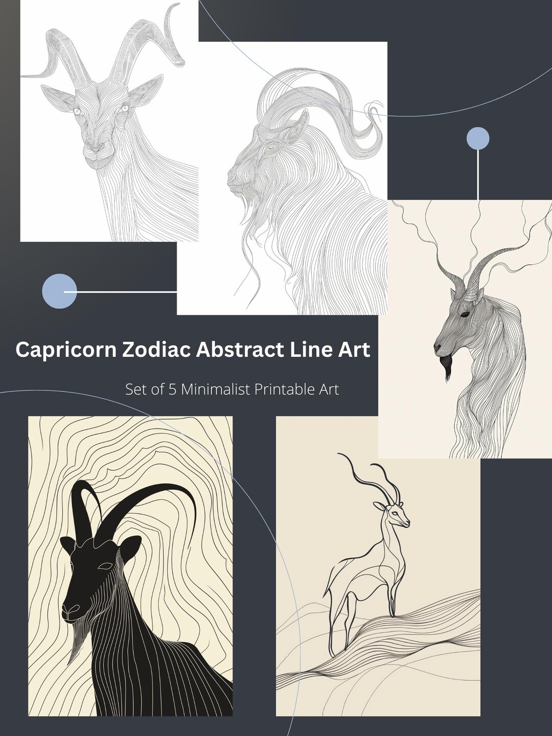 Capricorn Zodiac Abstract Line Art – Set of 5 Printable Art - Etsy
