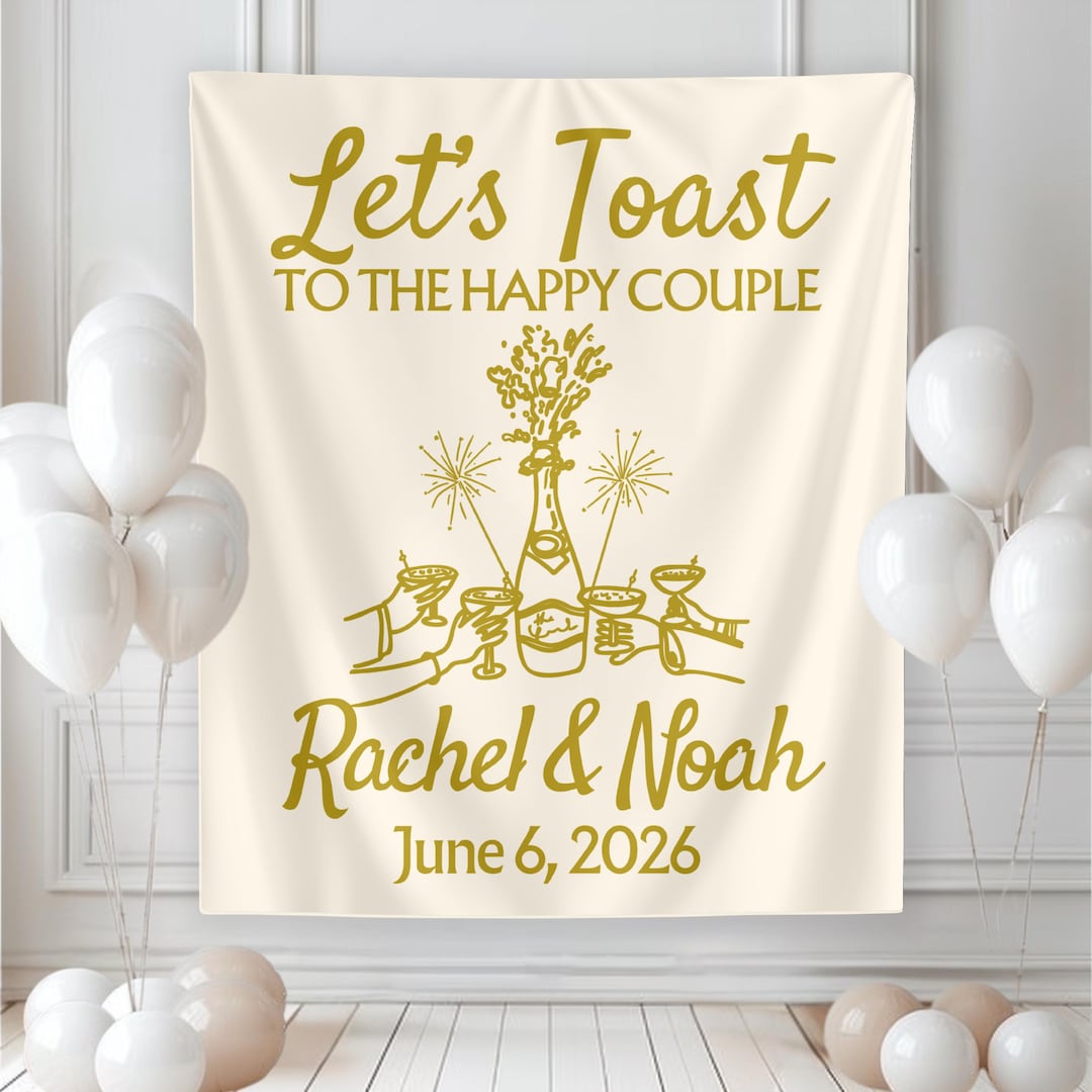 Let’s Toast Engagement Party Banner, Champagne Tower Wedding Photo ...