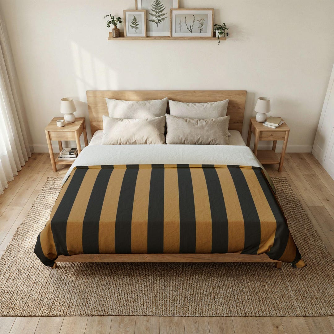 Black and Tan Vertical Stripes Cotton Duvet Cover | Modern Minimalist ...