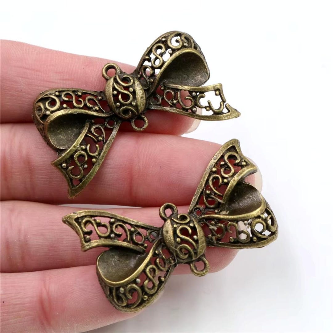 4pcs Antique Bronze Filigree Bow Connector Charm, Ribbon Bow Link for ...