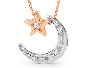 Diamond and white gold crescent moon necklace with diamond | Etsy