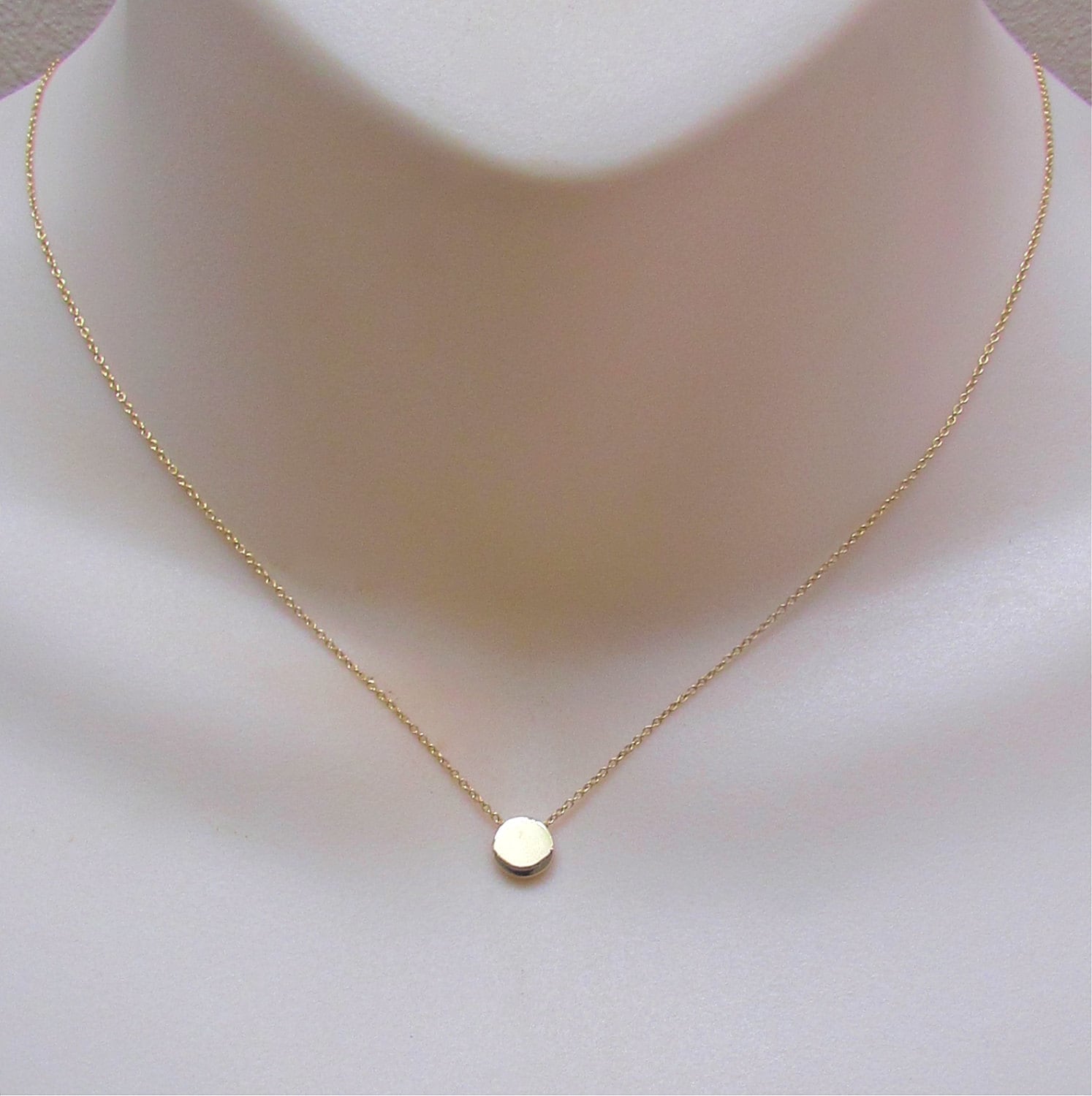Rose Gold Disc Necklace, Small Baby Rose Gold Disc Pendant on a Rose ...