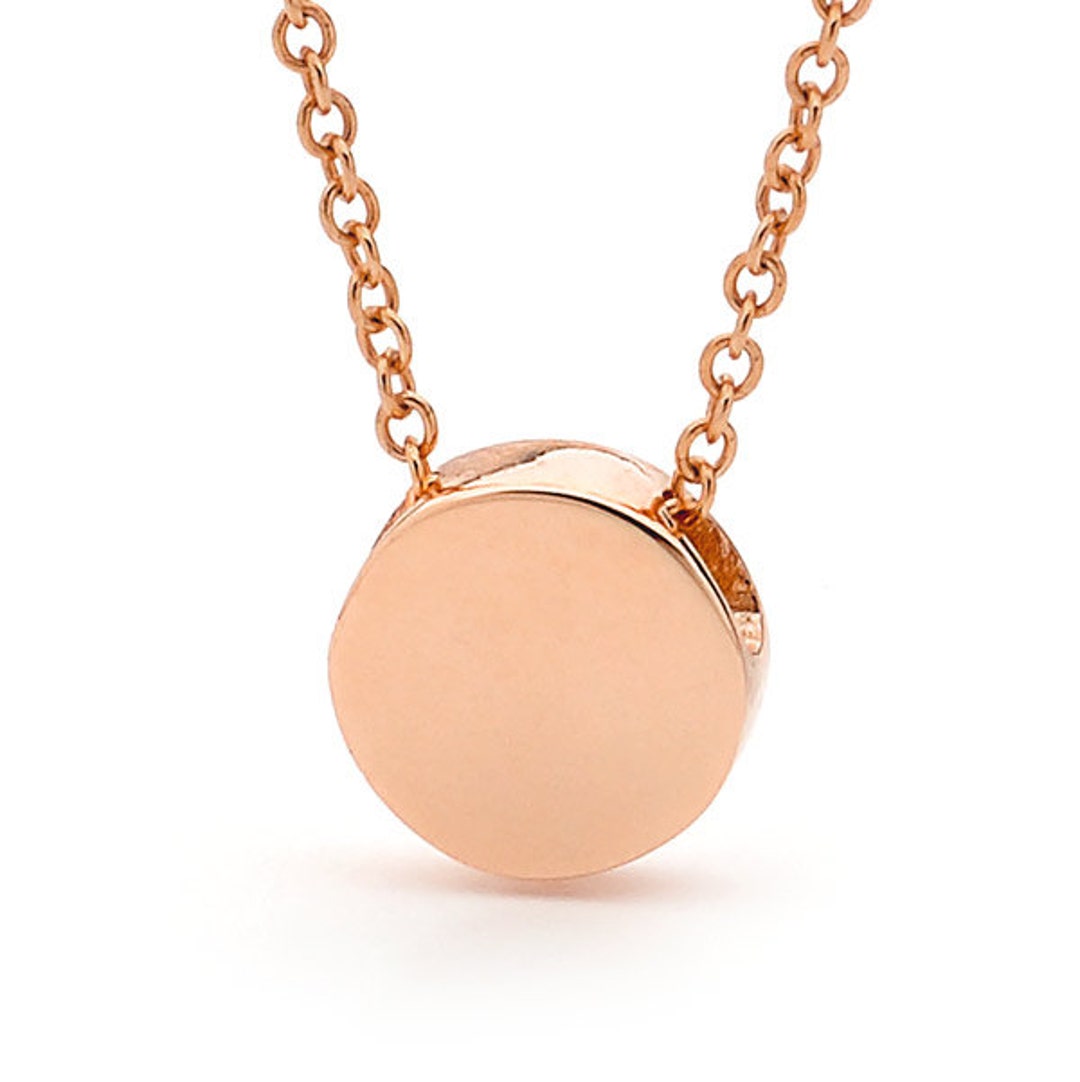 Rose Gold Disc Necklace, Small Baby Rose Gold Disc Pendant on a Rose ...