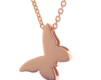 Butterfly Necklace Solid Rose Gold and Diamond Butterfly - Etsy