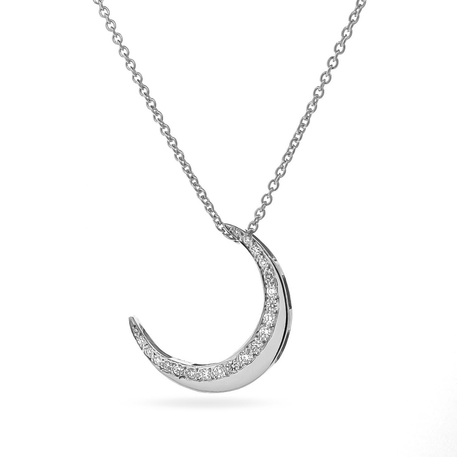 Diamond and White Gold Crescent Moon Necklace With Diamond - Etsy