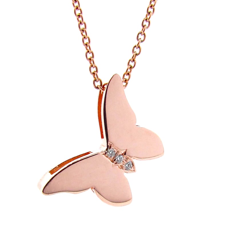 Butterfly Necklace, Solid Rose Gold and Diamond Butterfly Necklace - Etsy