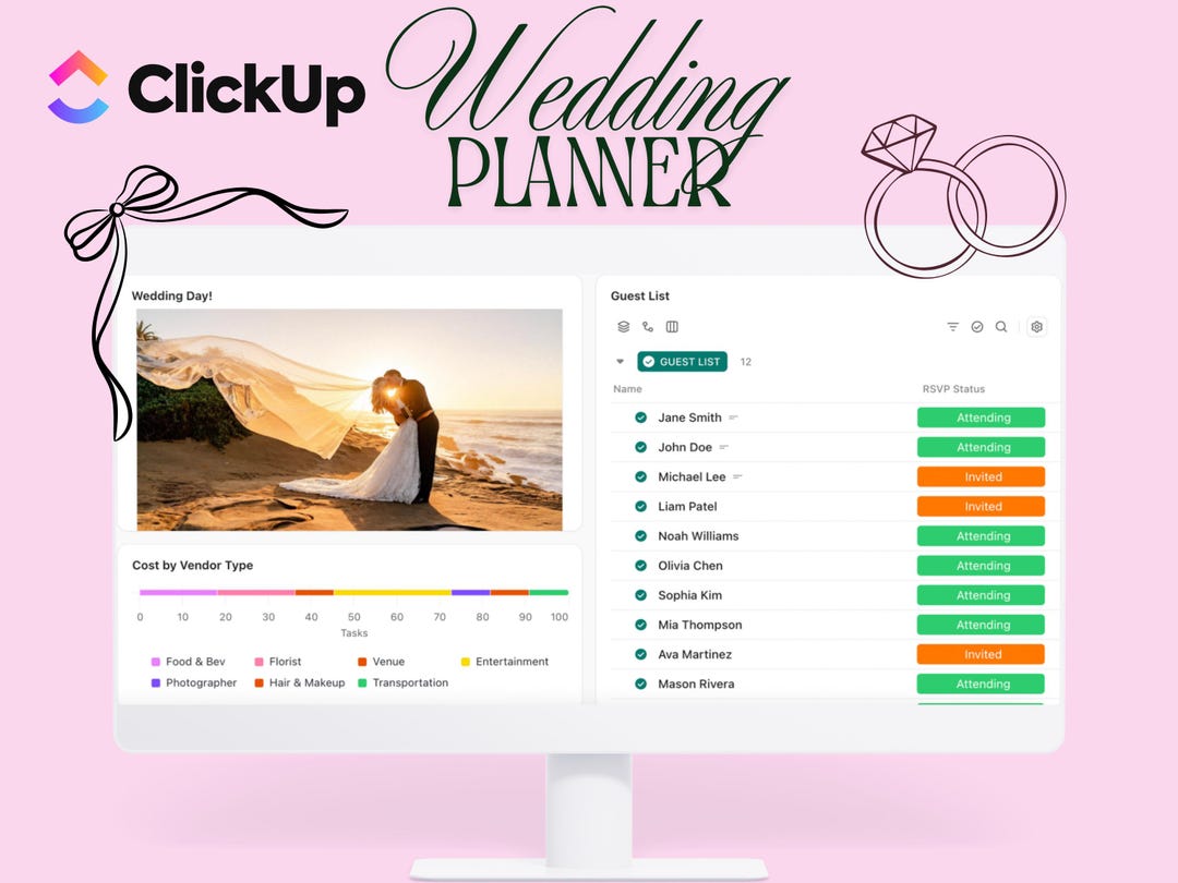 Clickup Wedding Planner Template | Digital Bridal Organizer (instant ...