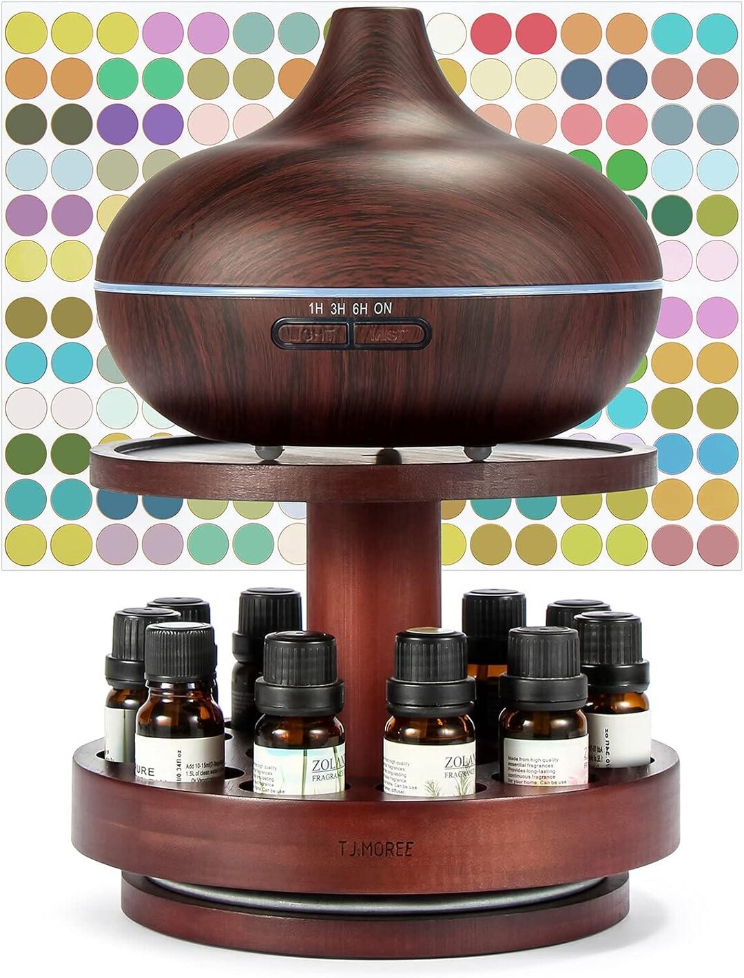 Essential Oil Storage Diffuser Stand Carousel Display Bamboo Rotating ...