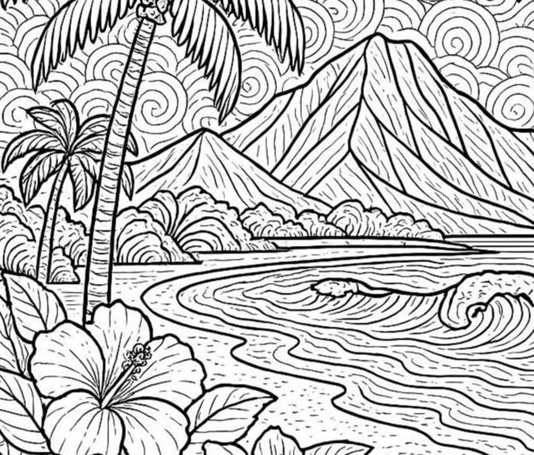 Coastal Landscape Coloring Pages, 9 Printable Beach and Ocean Scenes ...