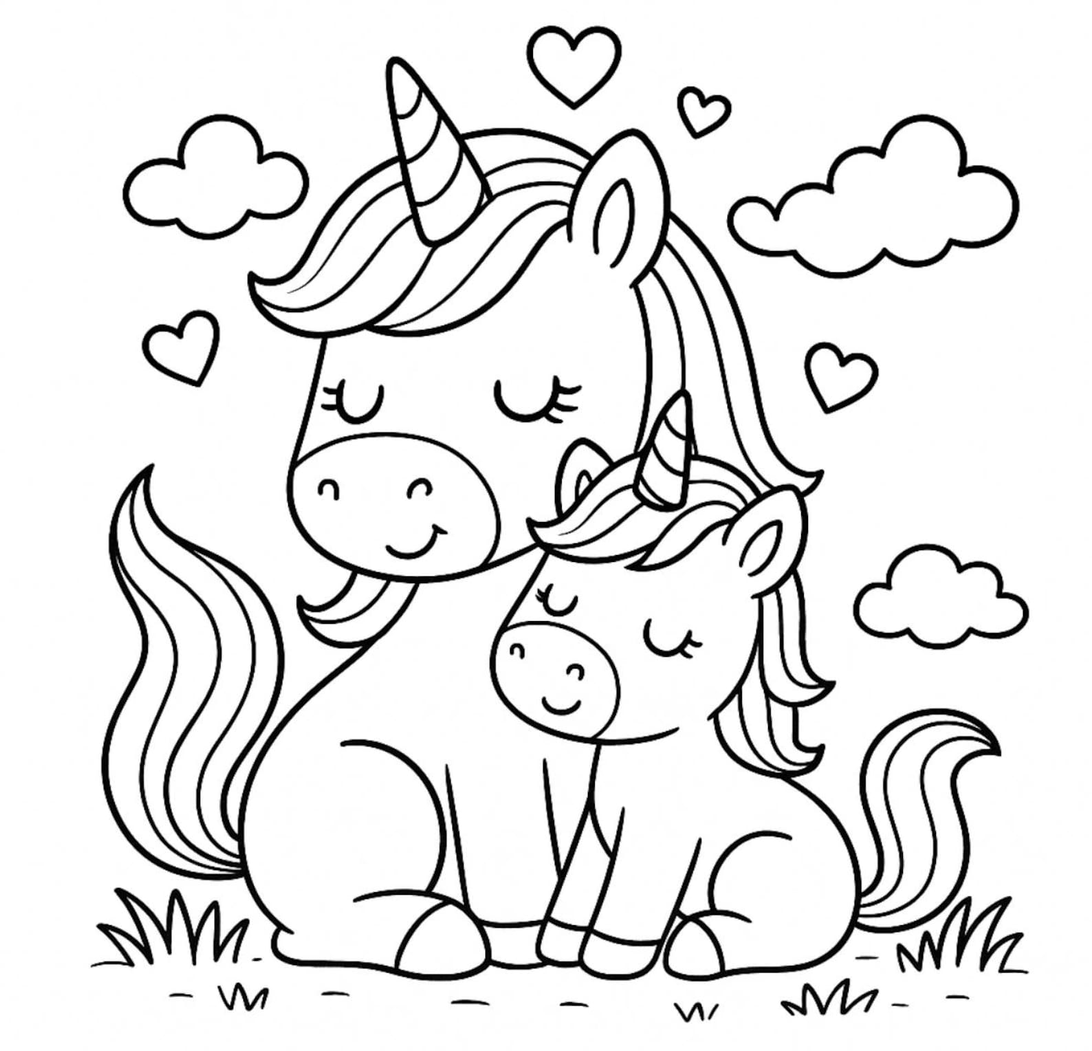 Cute Unicorn Coloring Pages (digital Download) - Etsy
