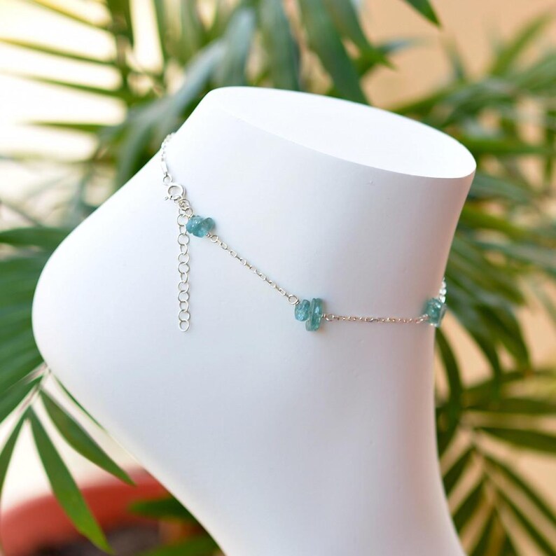 Apatite Stone Anklet – Irregular Natural Gem Beads on Sterling Chain ...
