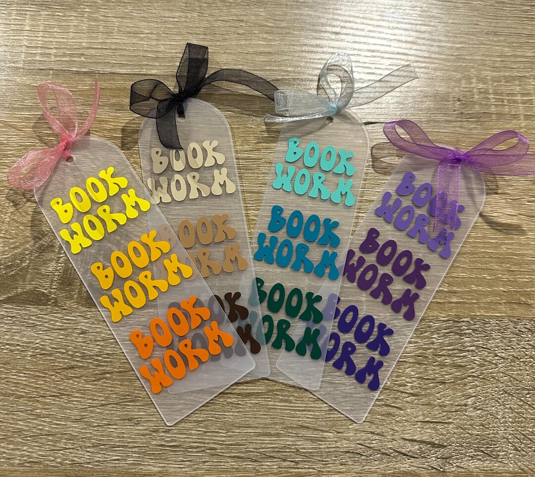 Acrylic "book Worm" Bookmark With Ribbon - Etsy