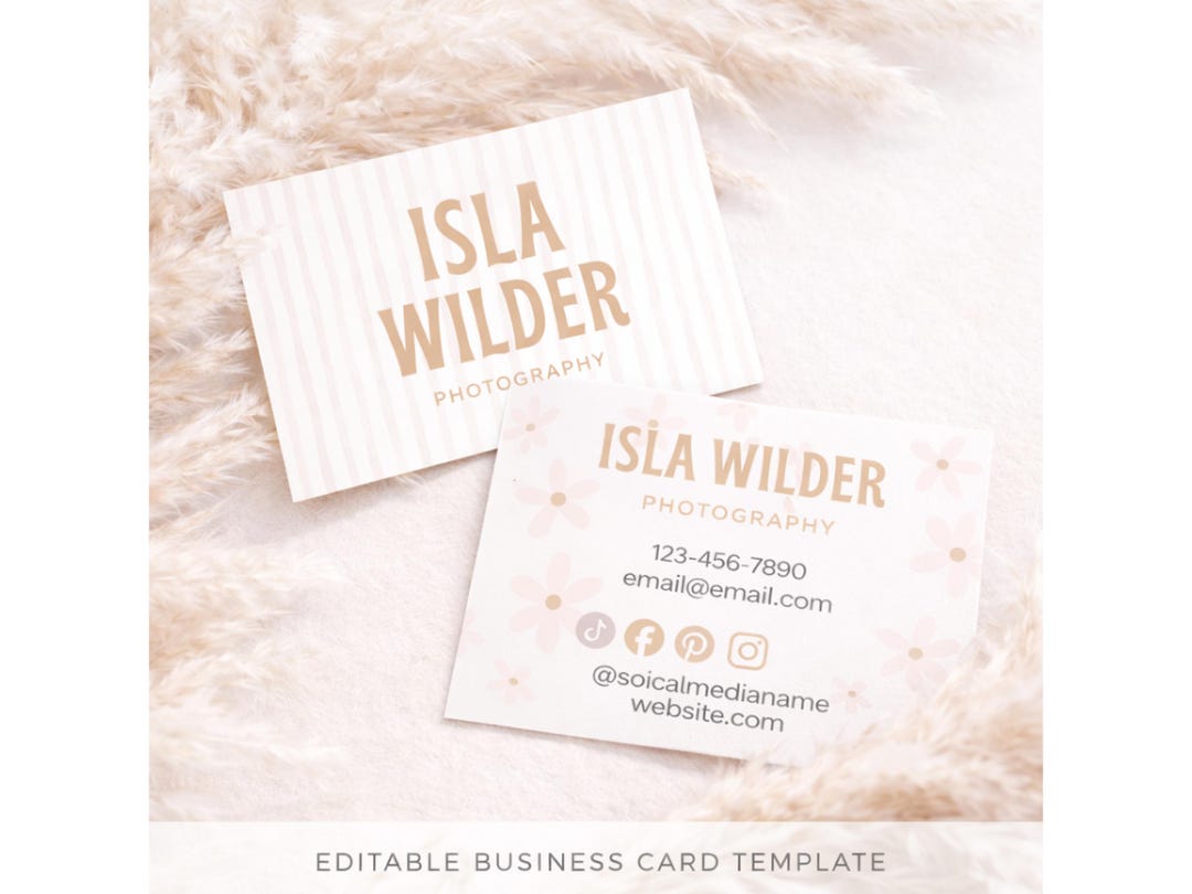 Retro Business Card Template, Printable Daisy Design, Minimal, Editable ...