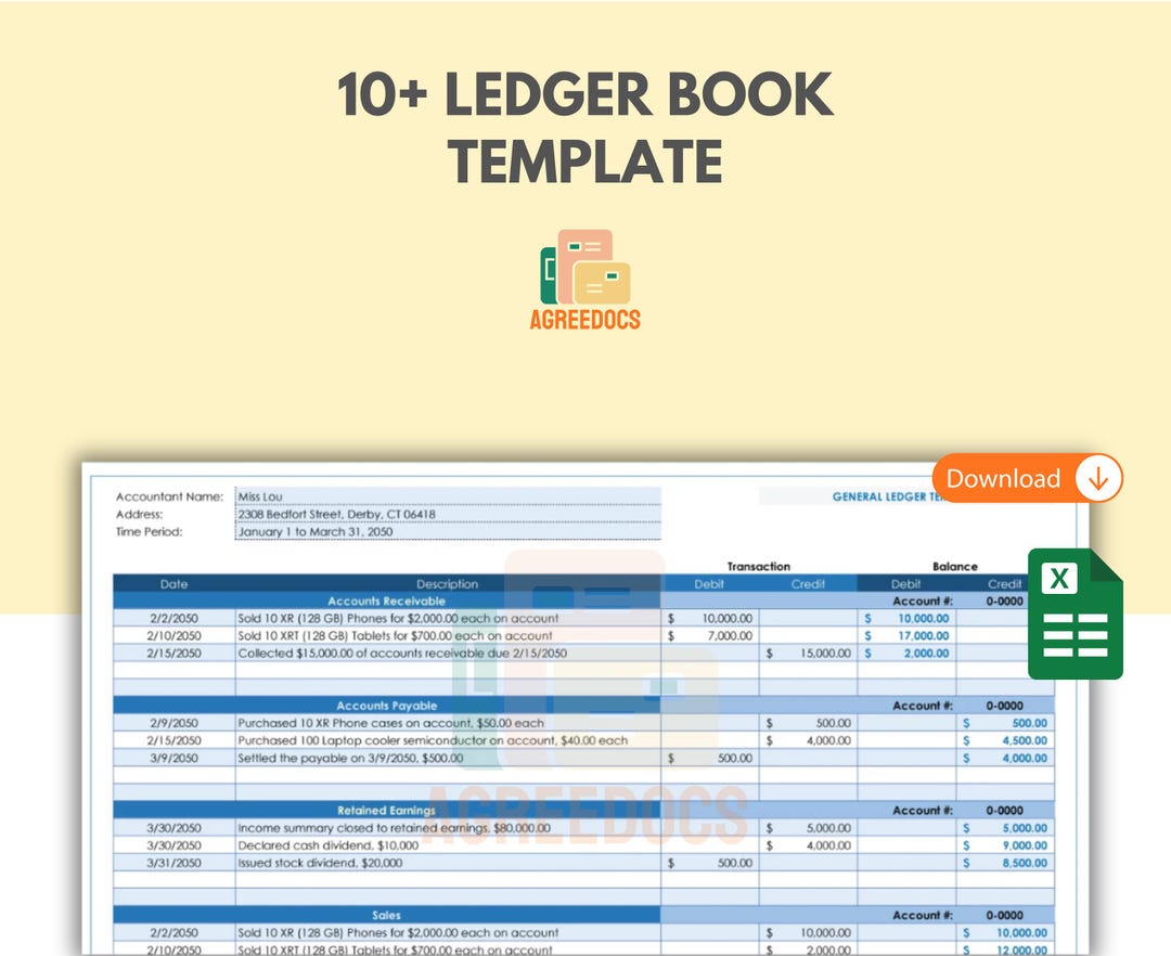 10+ Printable Ledger Book Template, Editable Ledger Spreadsheet for ...