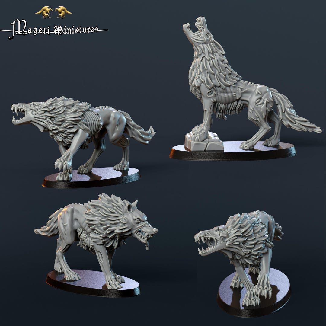 Undead Dire Wolf Miniatures | 28mm Printed Resin | by Magori Miniatures ...