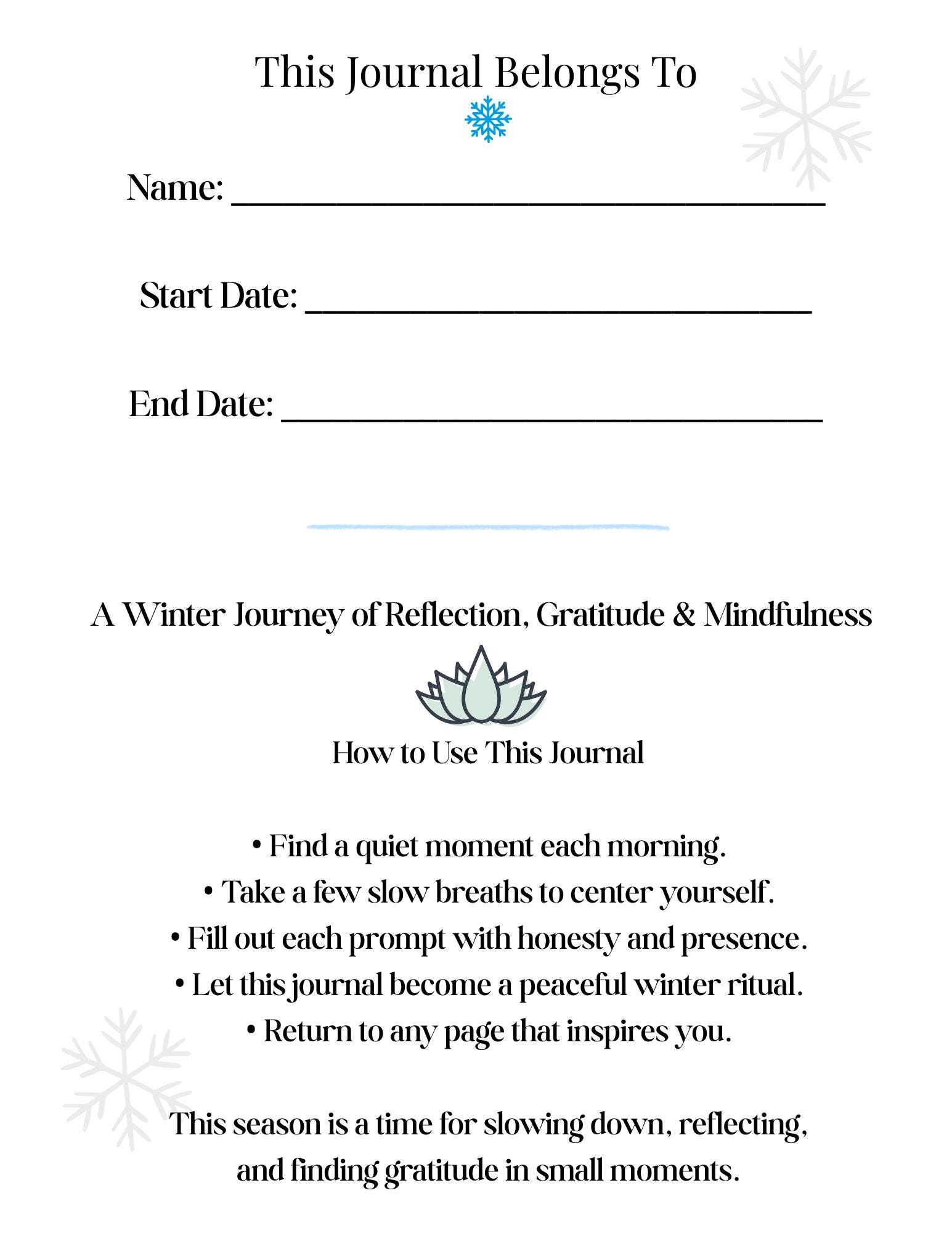 30-day Winter Gratitude Journal – Printable PDF - Etsy