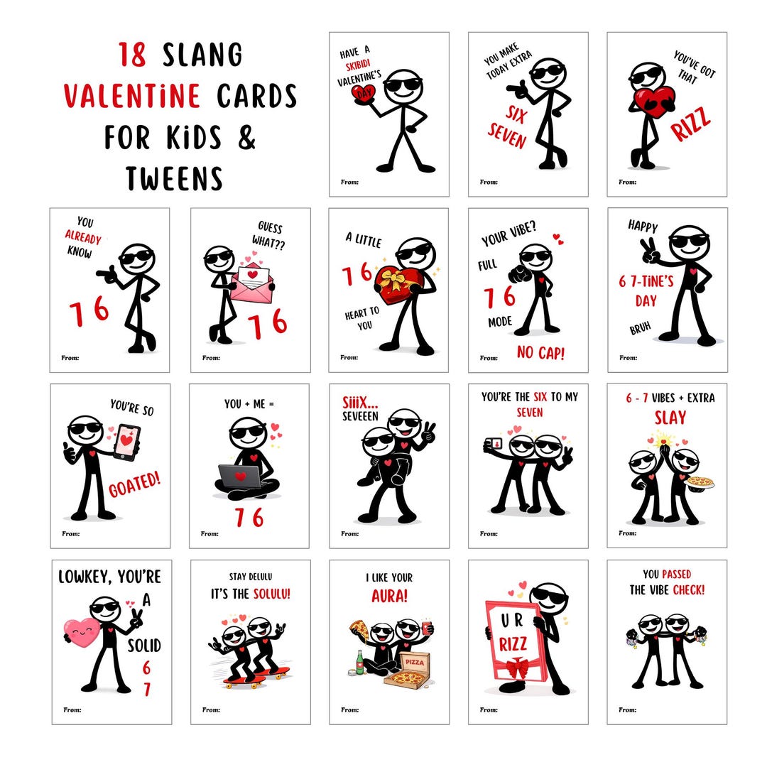 Slang Valentine Cards for Kids & Tweens: Printable Funny Classroom ...