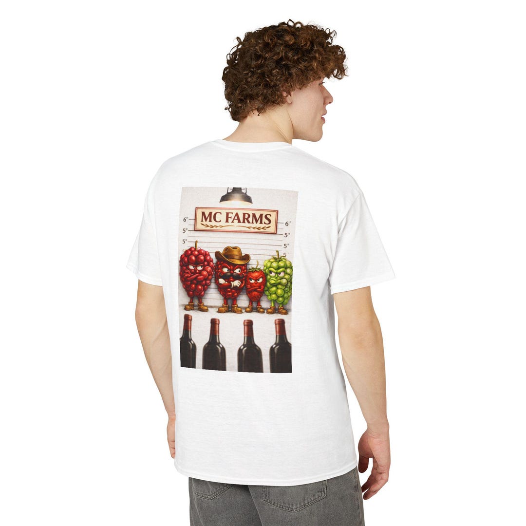 MC Farms Produce Characters T-shirt | Vineyard Grapes Tomatoes Wine ...